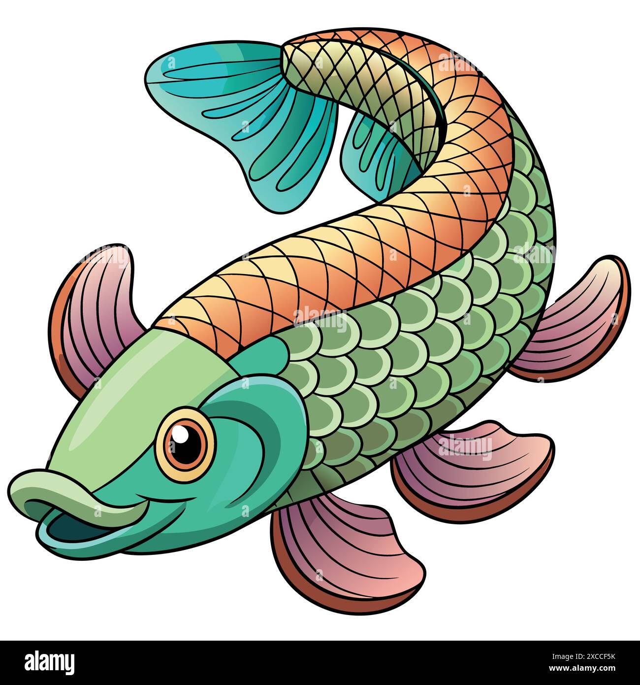 Arapaima gigantic fish goes vector kawaii. AI generated image. Clipart ...