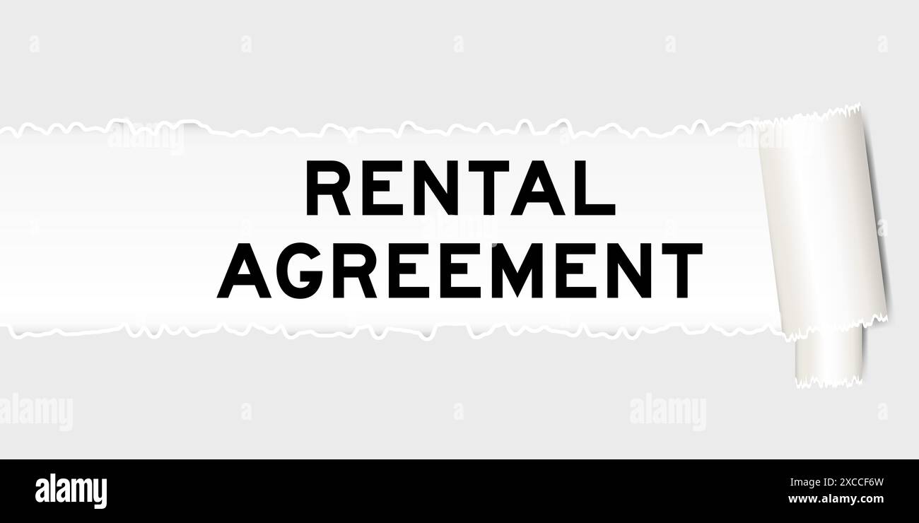 Ripped gray paper background that have word rental agreement under torn ...