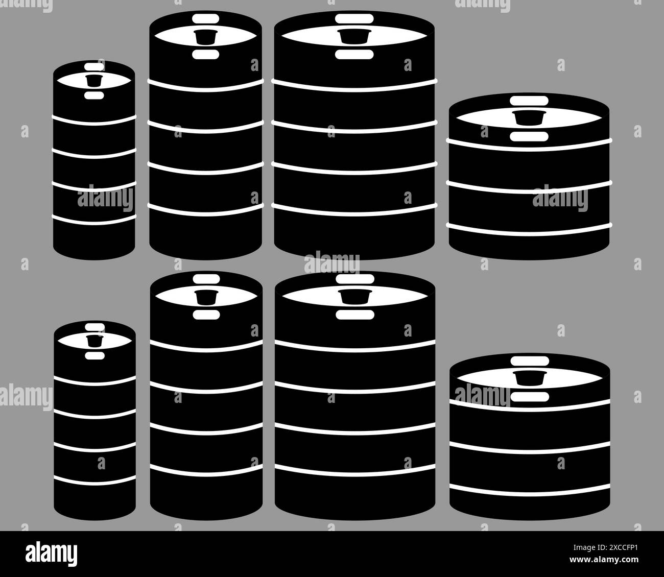 Metal beer keg. Vector icons оn blank background. Different shapes ...