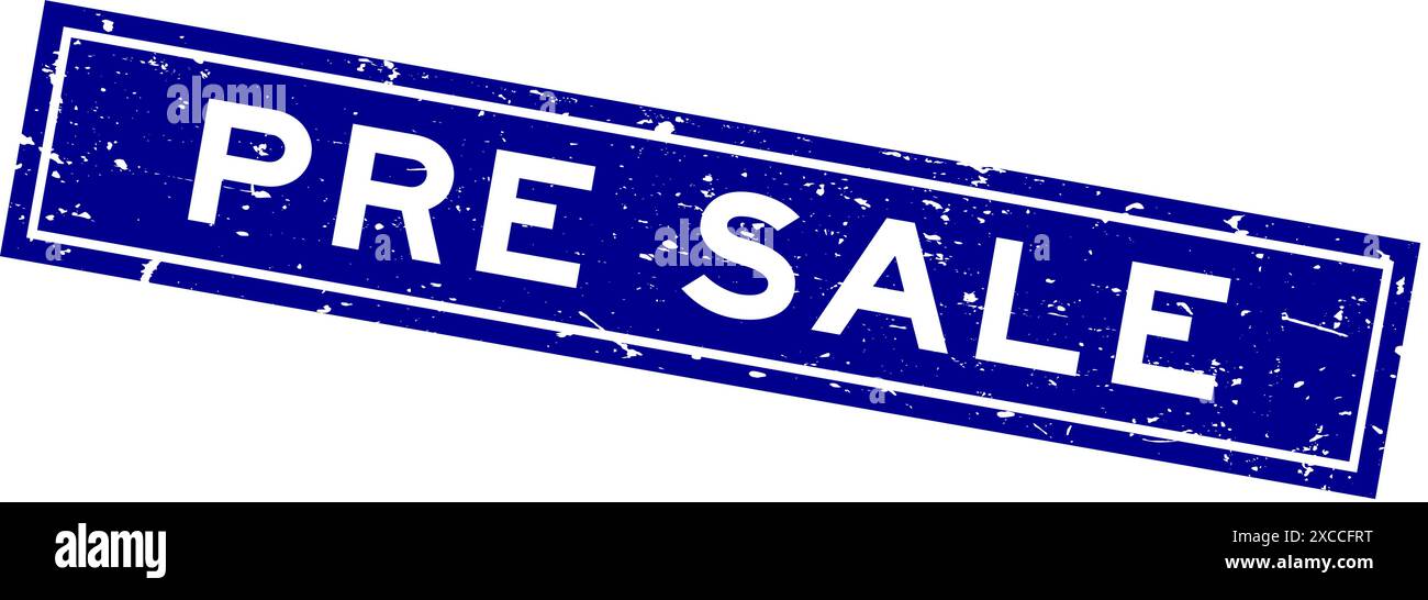 Grunge blue pre sale word square rubber seal stamp on white background ...