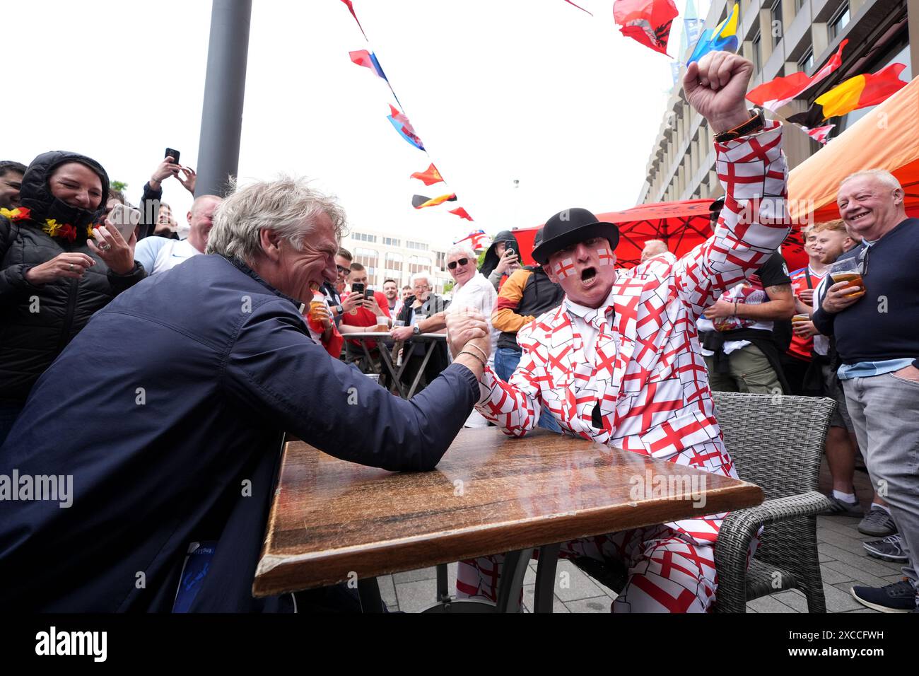 England fan Terry Rose (right) in Heinrich-Konig-Platz in Gelsenkirchen ...