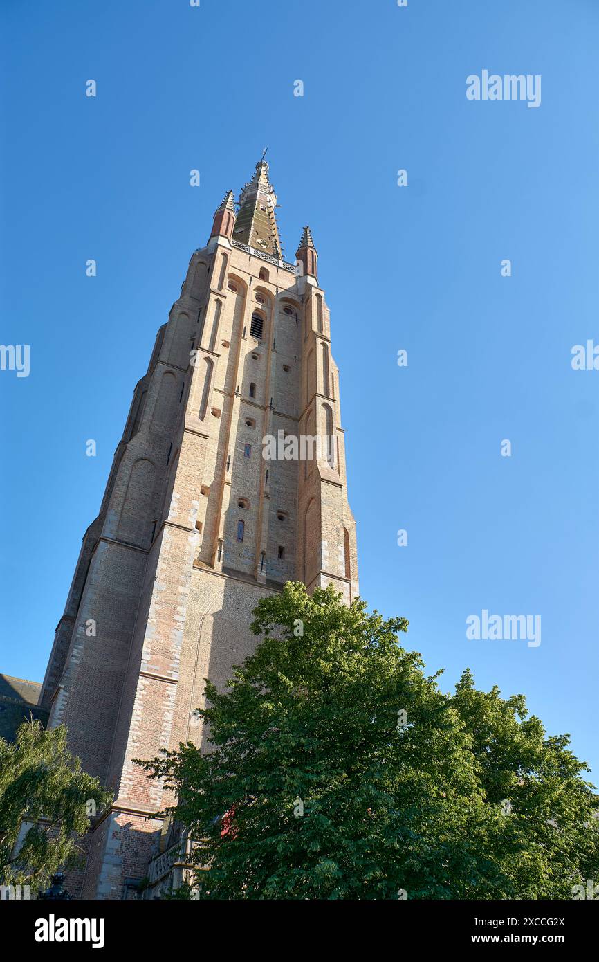 Bruges, Belgium; June,06,2024; The tower of the Gothic style Church of ...