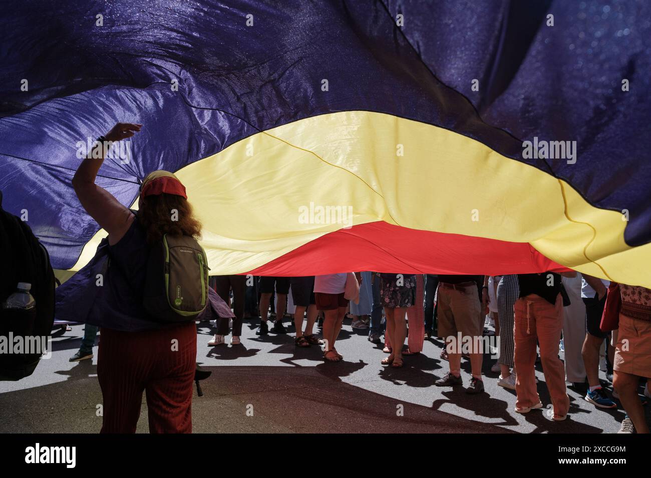 People protest during a march against the monarchy, the end of King ...