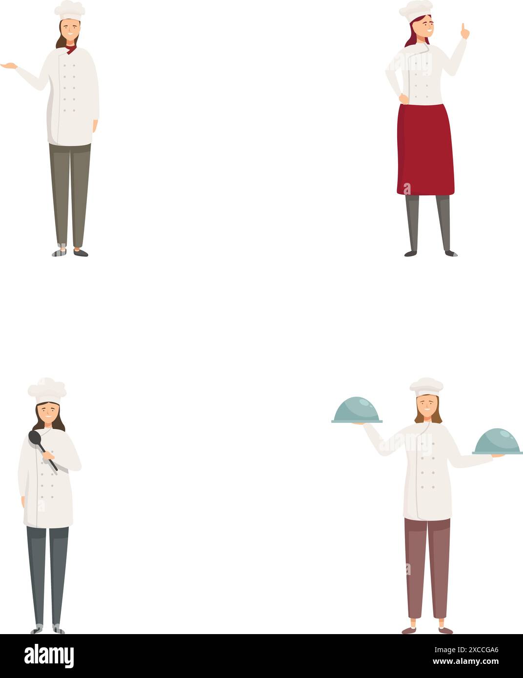 Set of chefs in different uniforms and poses, isolated on a white ...