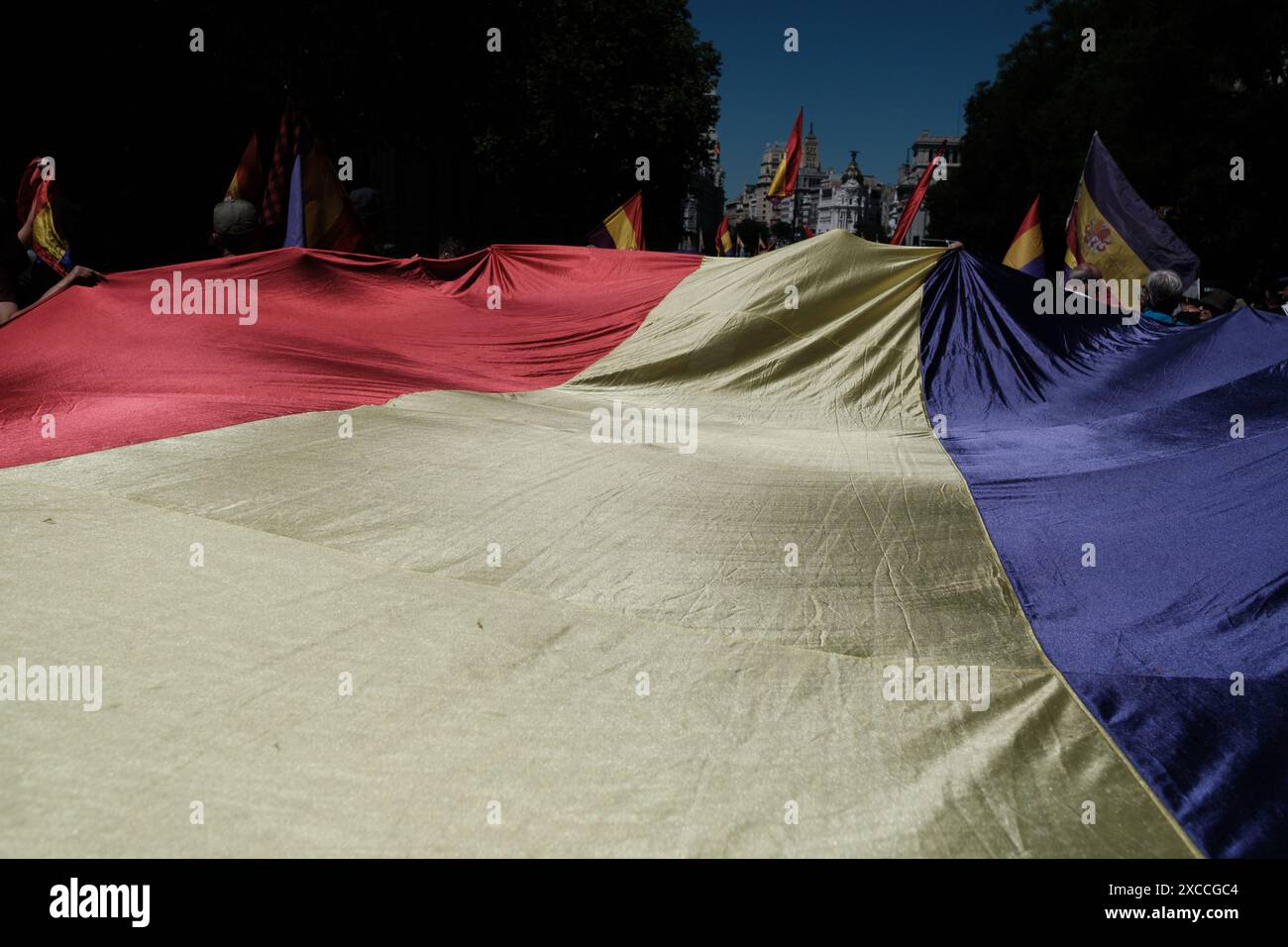 People protest during a march against the monarchy, the end of King ...