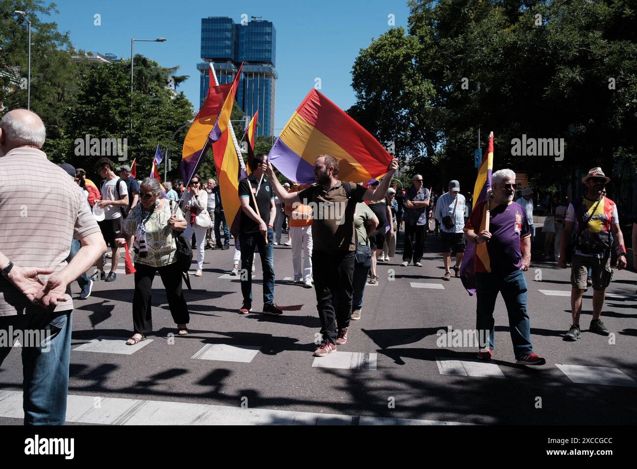 People protest during a march against the monarchy, the end of King ...