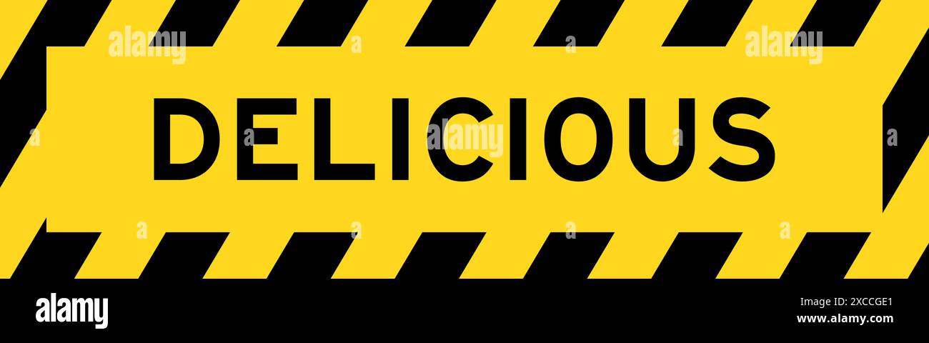 Yellow and black color with line striped label banner with word ...