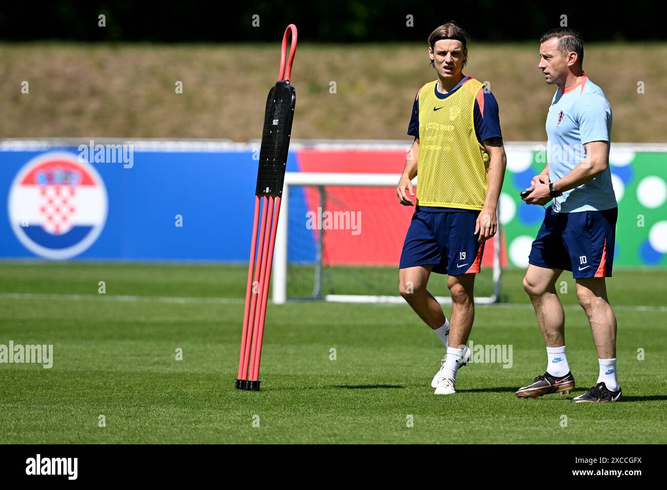 Borna Sosa and Ivica Olic of Croatia are pictured during a training ...