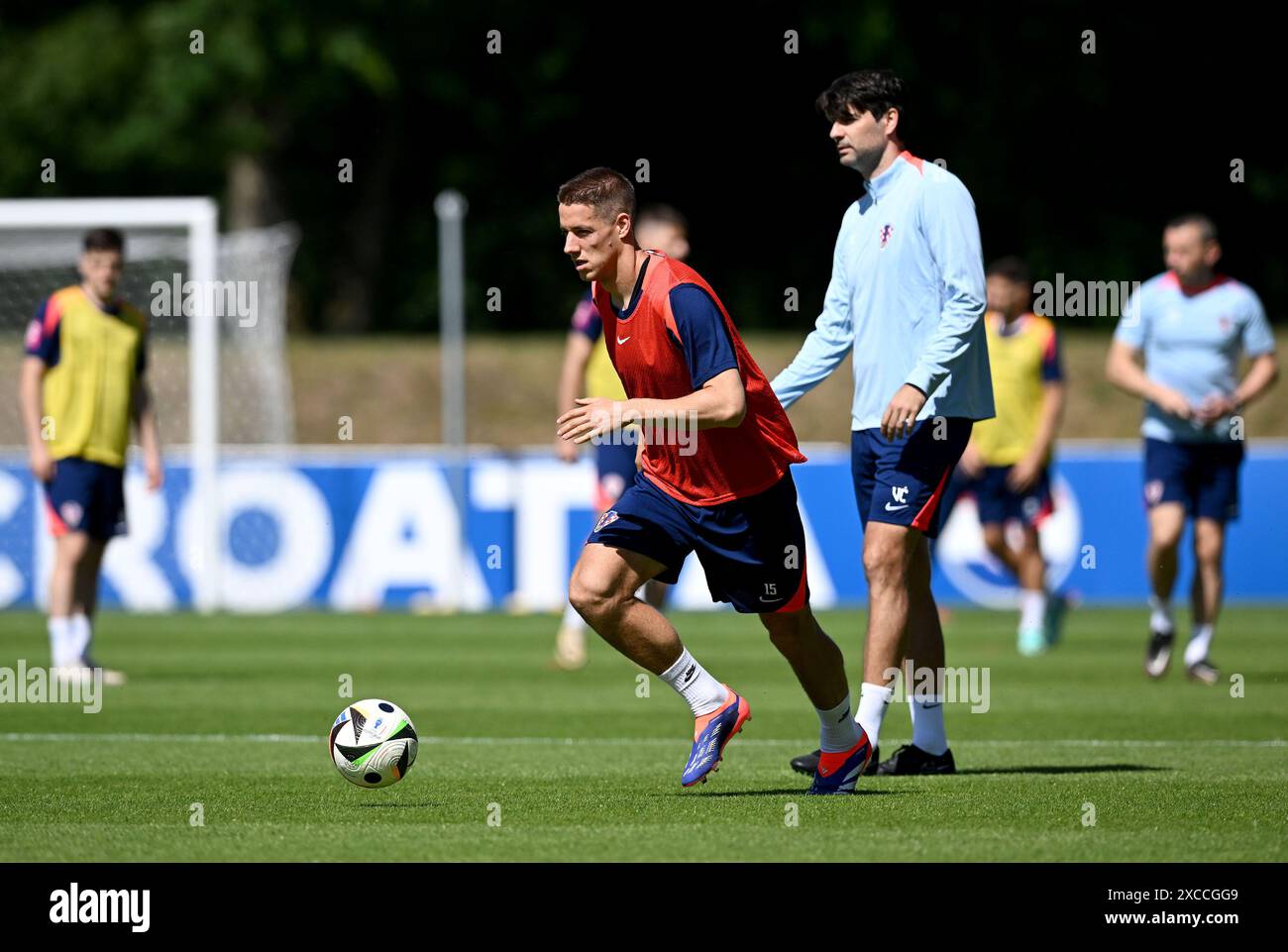 Mario Paslic and Vedran Corluka of Croatia are pictured during a ...
