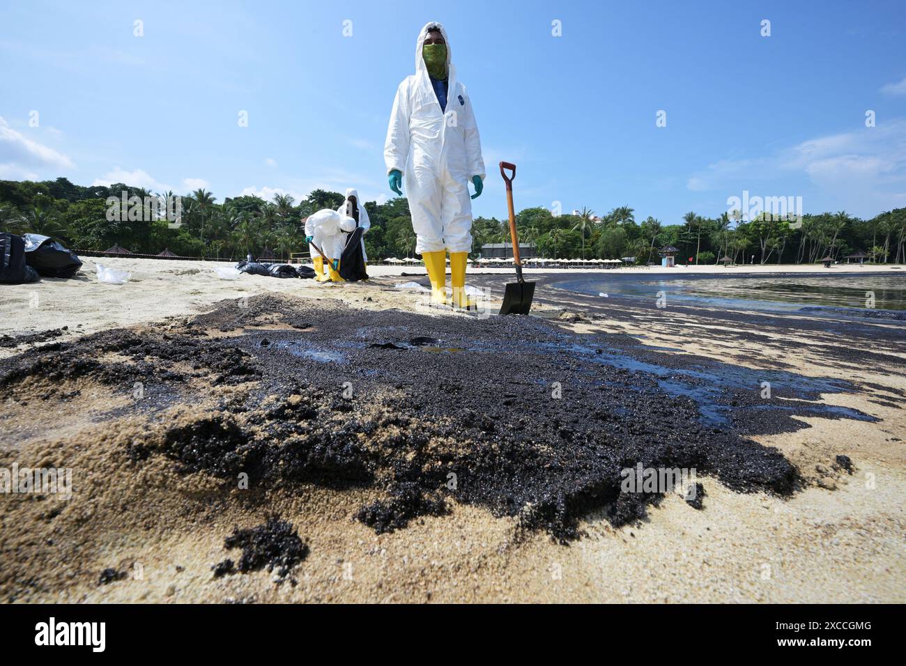 (240616) -- SINGAPORE, June 16, 2024 (Xinhua) -- Workers clean up the ...