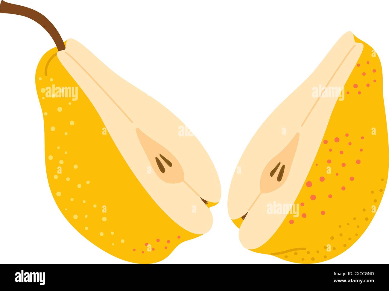 Sliced juicy yellow pear cartoon illustration. Hand drawn Modern flat ...