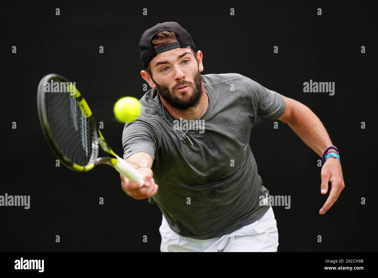 Jacob Fearnley in action against Mattia Bellucci in their men's semi ...