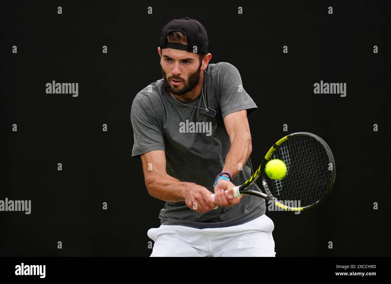 Jacob Fearnley in action against Mattia Bellucci in their men's semi ...