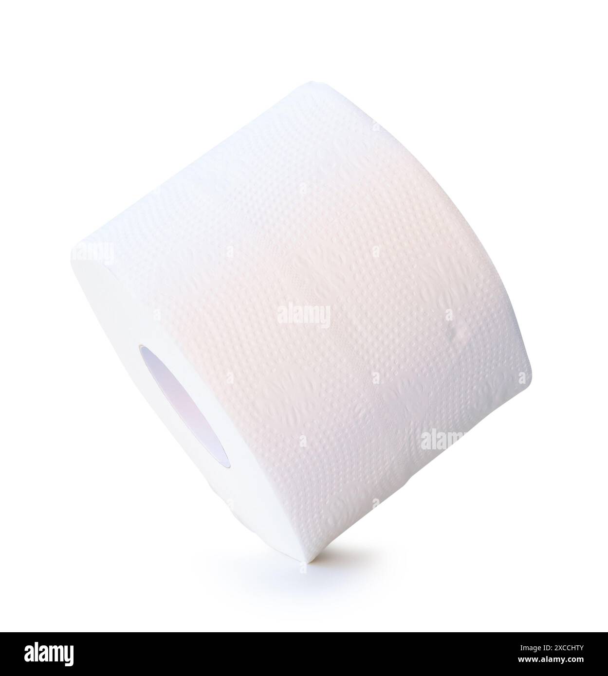 Side view of single tissue paper roll or toilet paper is isolated on ...