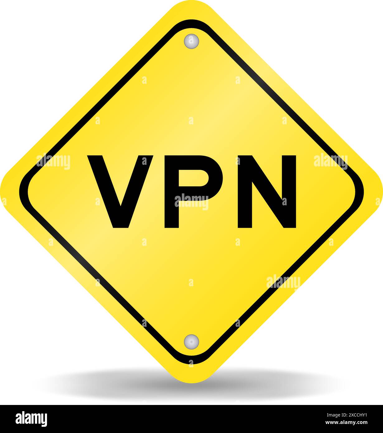 Yellow color transportation sign with word VPN (abbreviation of virtual ...