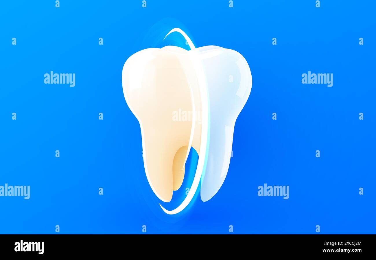 3d realistic tooth. Light vortex around white tooth. teeth whitening ...