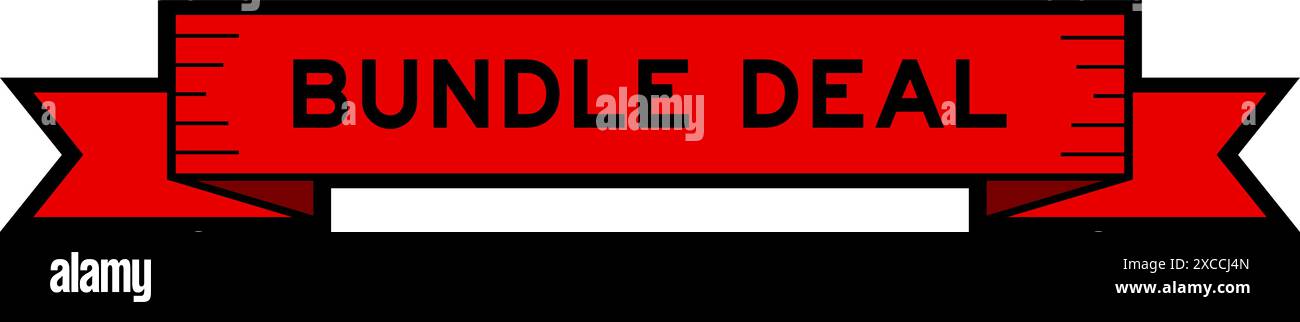 Ribbon label banner with word bundle deal in red color on white ...