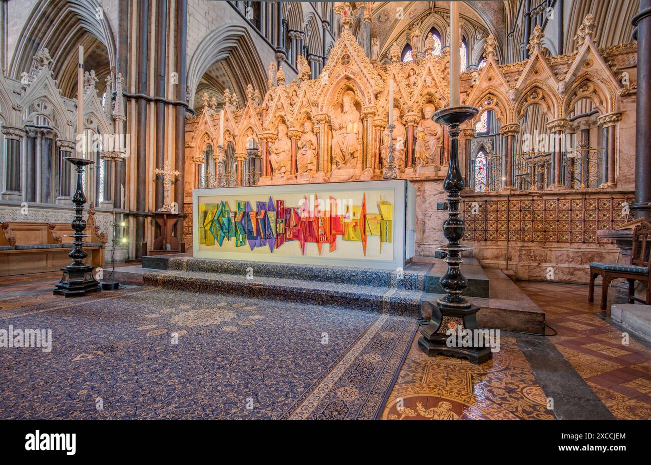 Colourful high altar cloth at Worcester Cathedral represents the ...