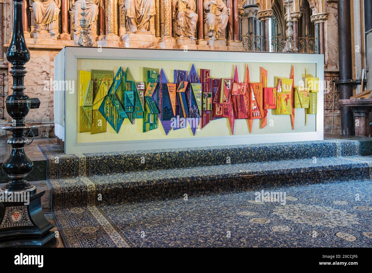 Colourful high altar cloth at Worcester Cathedral represents the ...