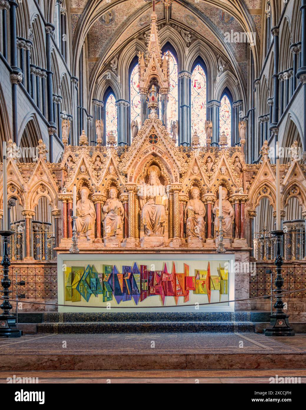 Colourful high altar cloth at Worcester Cathedral represents the ...