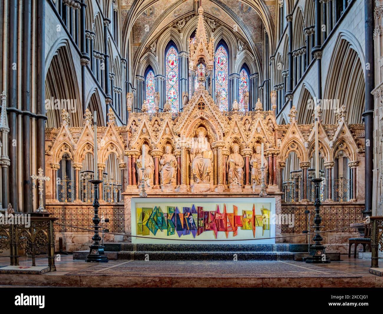 Colourful high altar cloth at Worcester Cathedral represents the ...