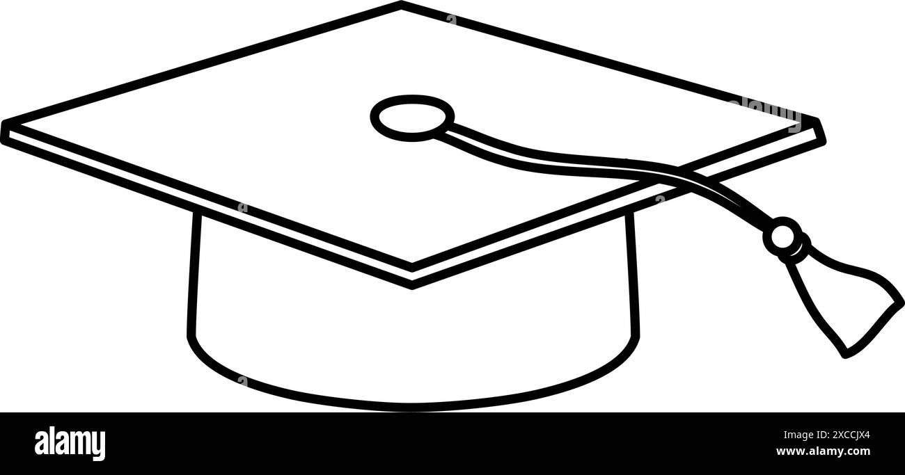 Simple black outline graduation cap icon. Graduation hat is a headdress ...