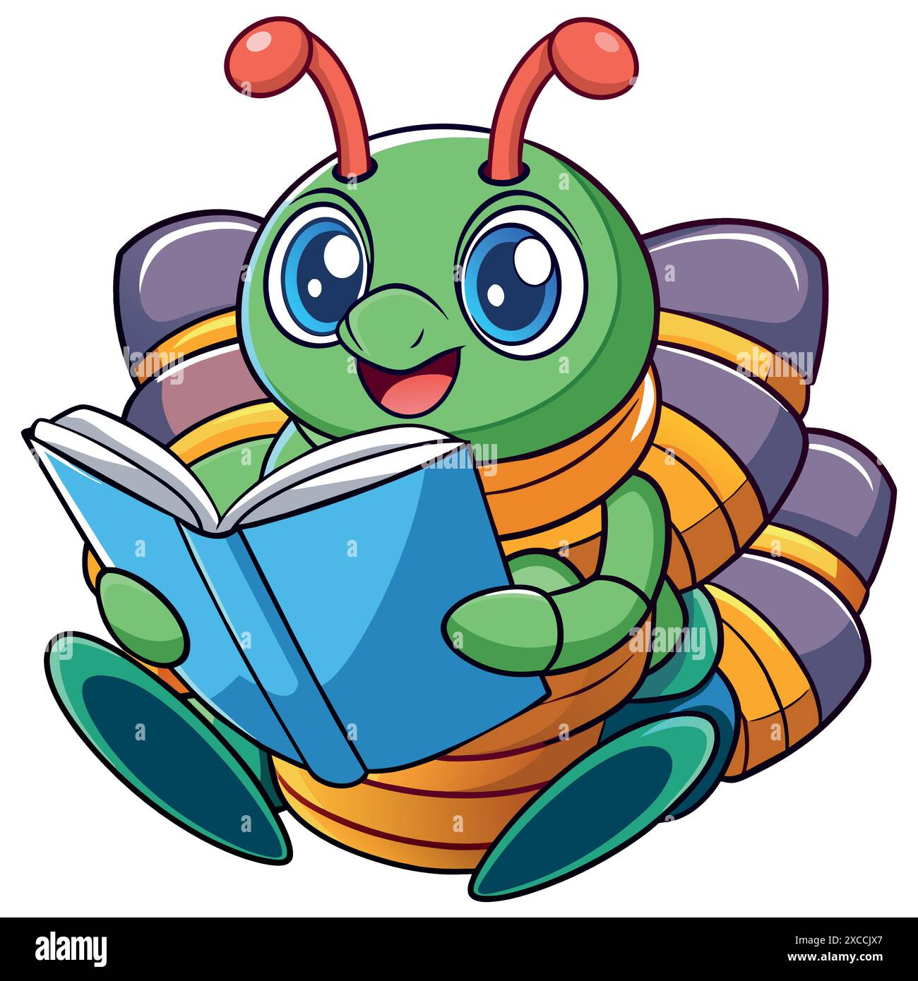 Arthropleura bug reading vector kawaii. AI generated image. Clipart ...