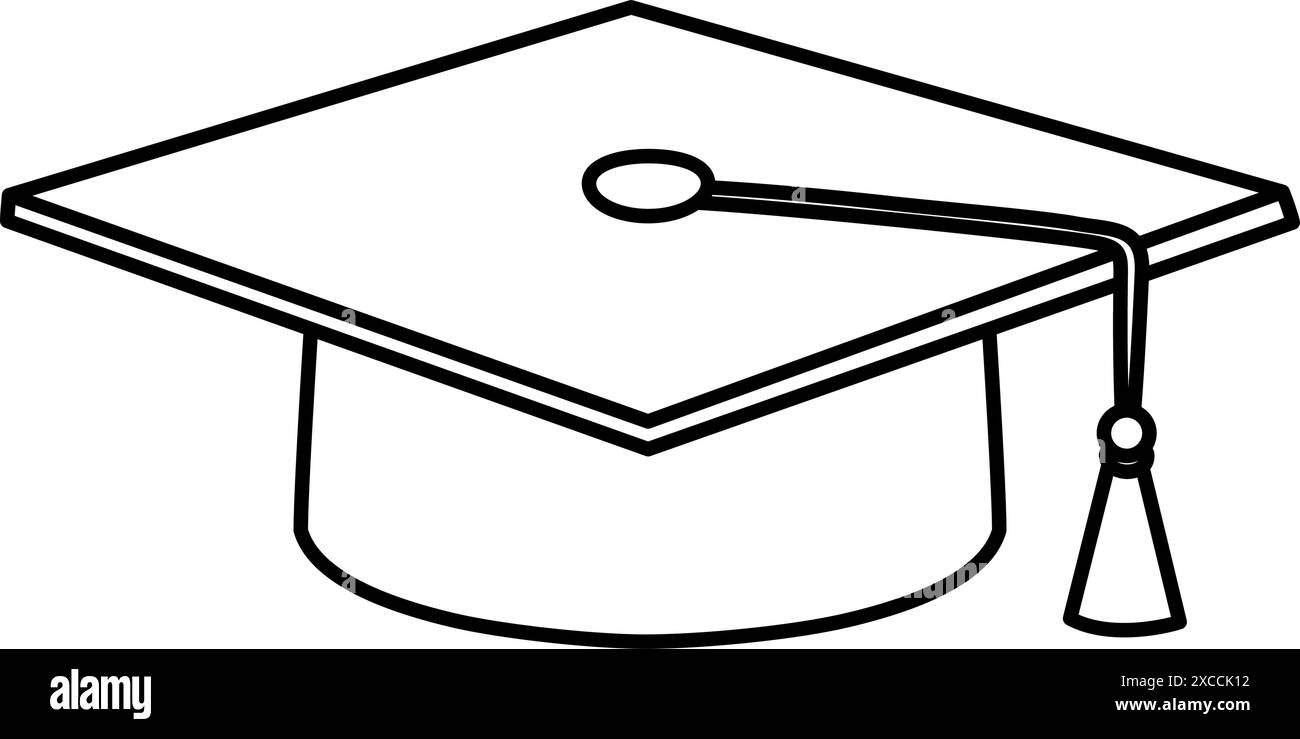 Simple line art icon of a graduation cap. Graduation hat is a headdress ...