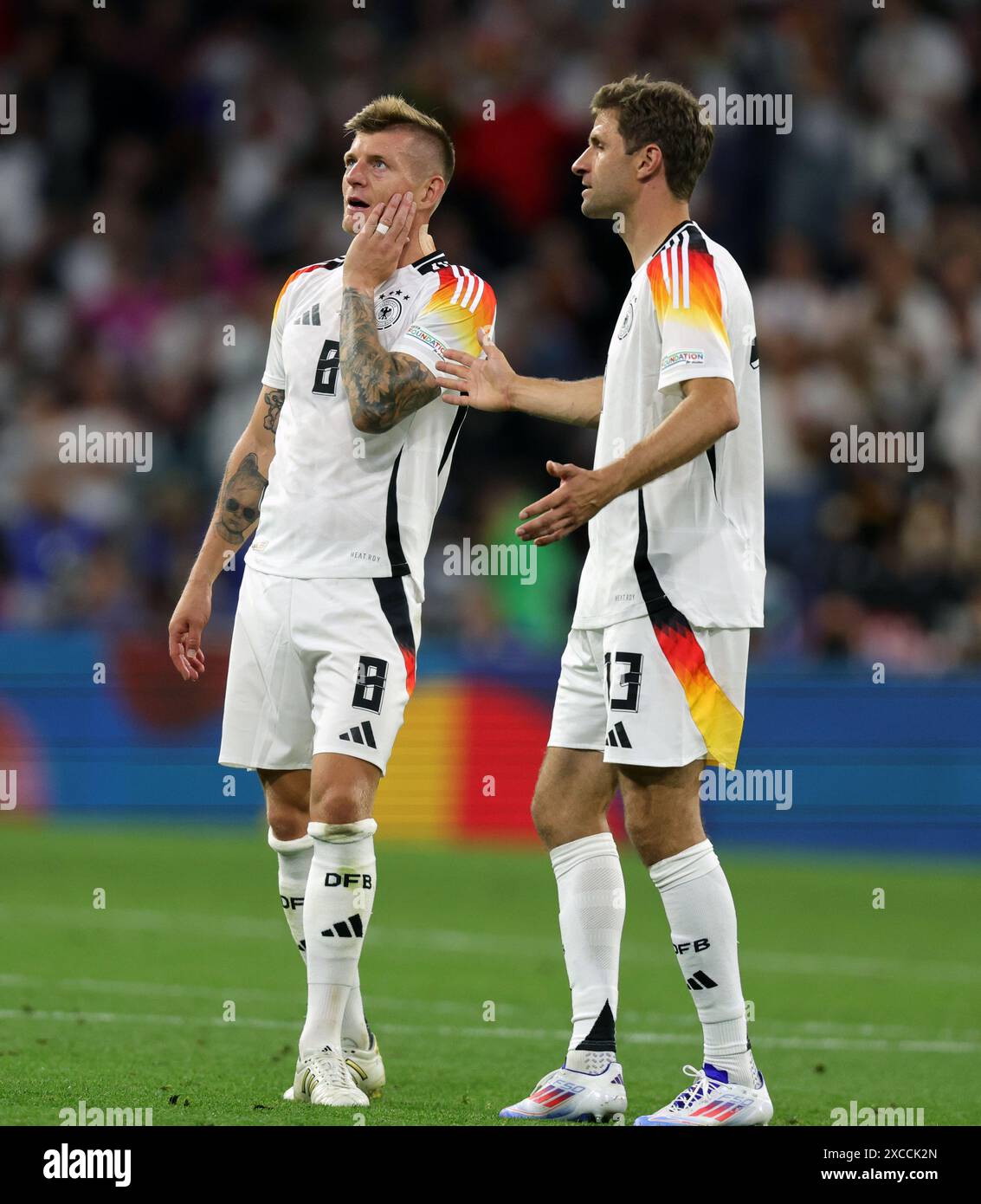 MUNICH, GERMANY - JUNE 14: Toni Kroos of Germany and Thomas Mueller of ...
