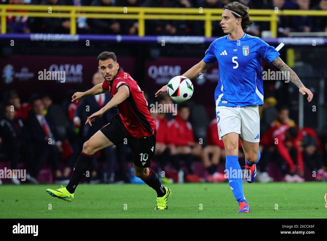 Nedim Bajrami of Albania and Riccardo Calafiori of Italy during the ...