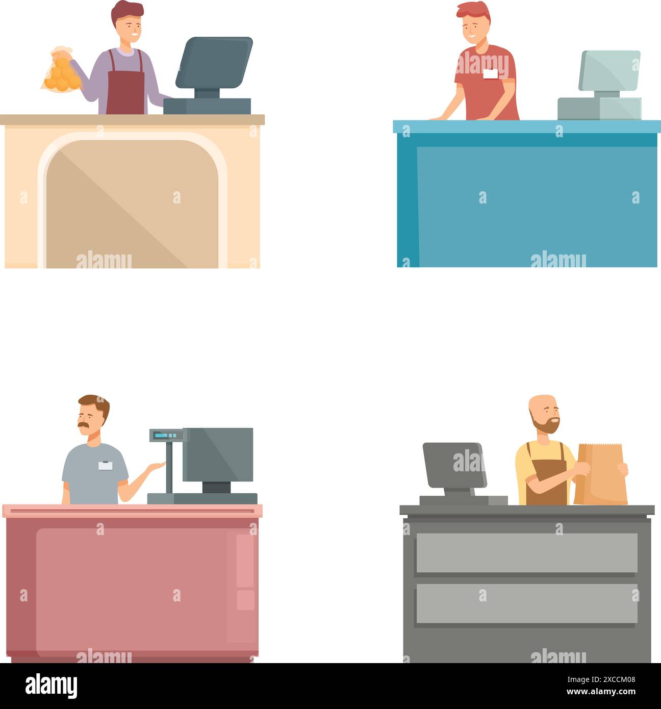 Modern cashier at workstation illustration with flat design hi-res ...