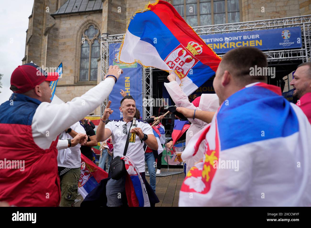 Serbian soccer fans cheer ahead the Group C match between Serbia and ...