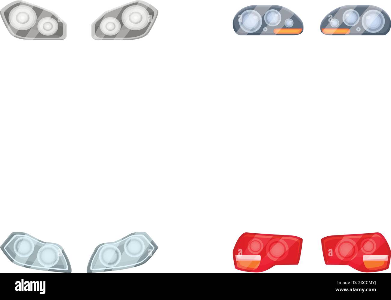 Vector icons set of car headlights and taillights in different styles ...