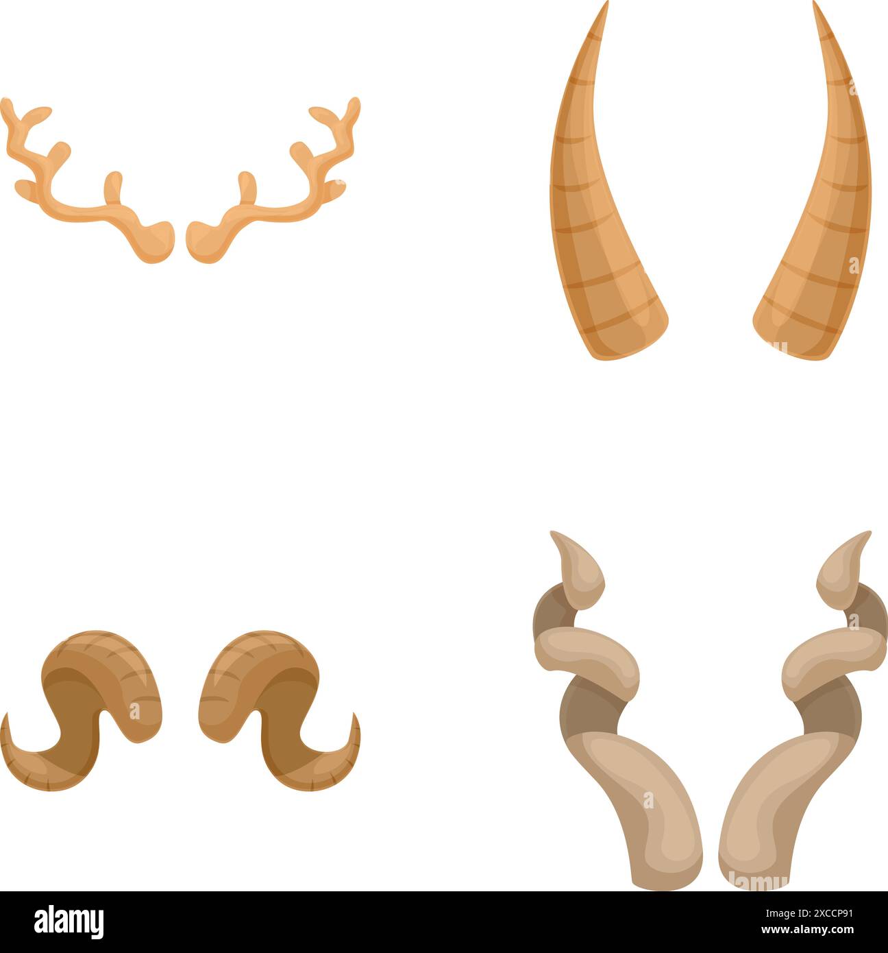 Vector collection of four different animal horns and antlers isolated ...