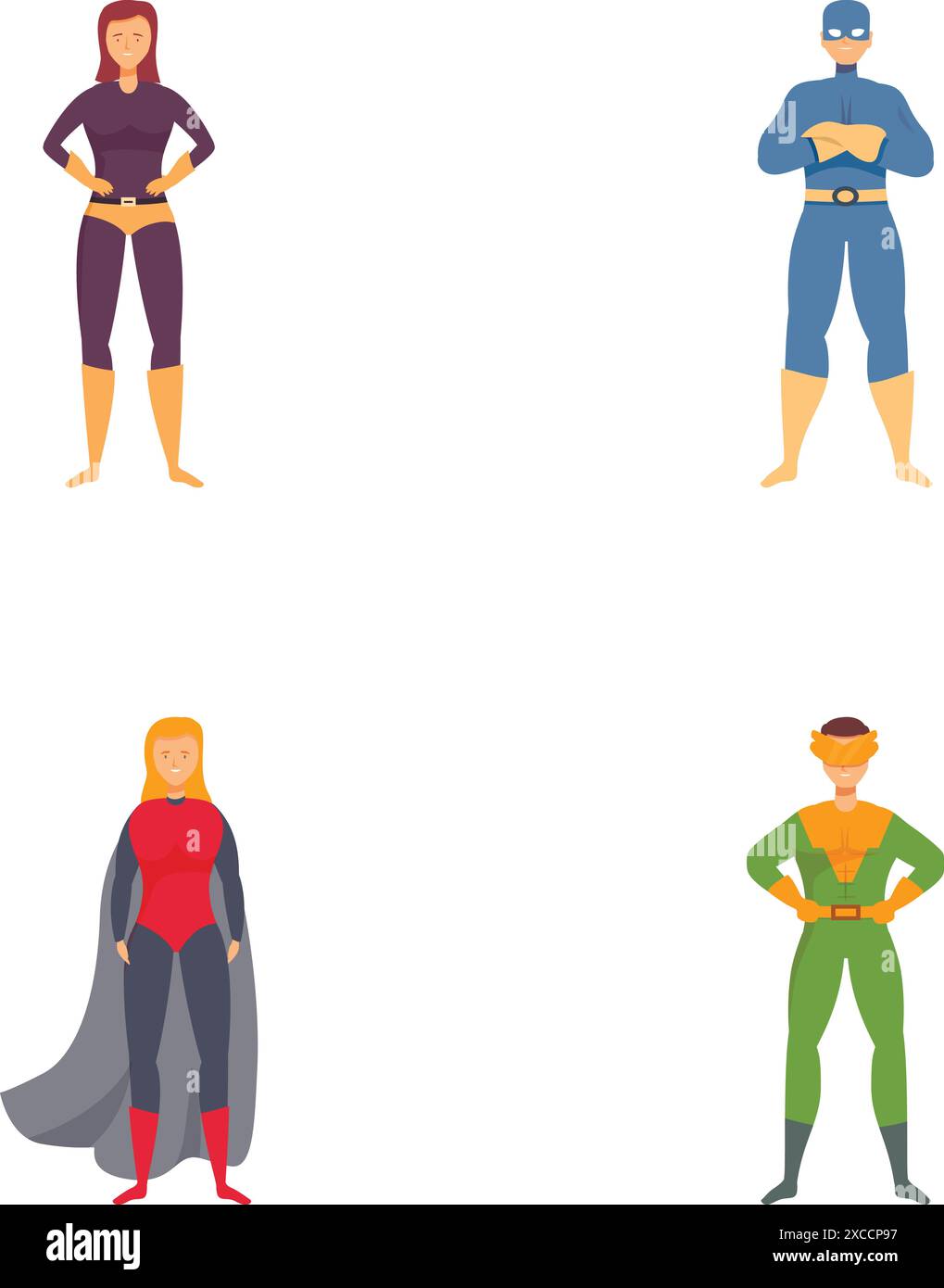 Set of four diverse superhero characters in colorful costumes hi-res ...