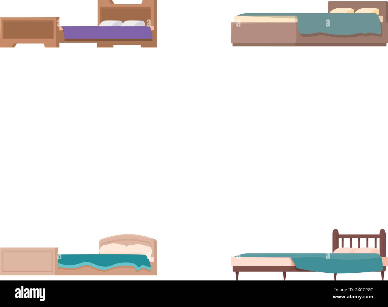 Colorful vector illustrations of a variety of cartoon beds isolated on ...