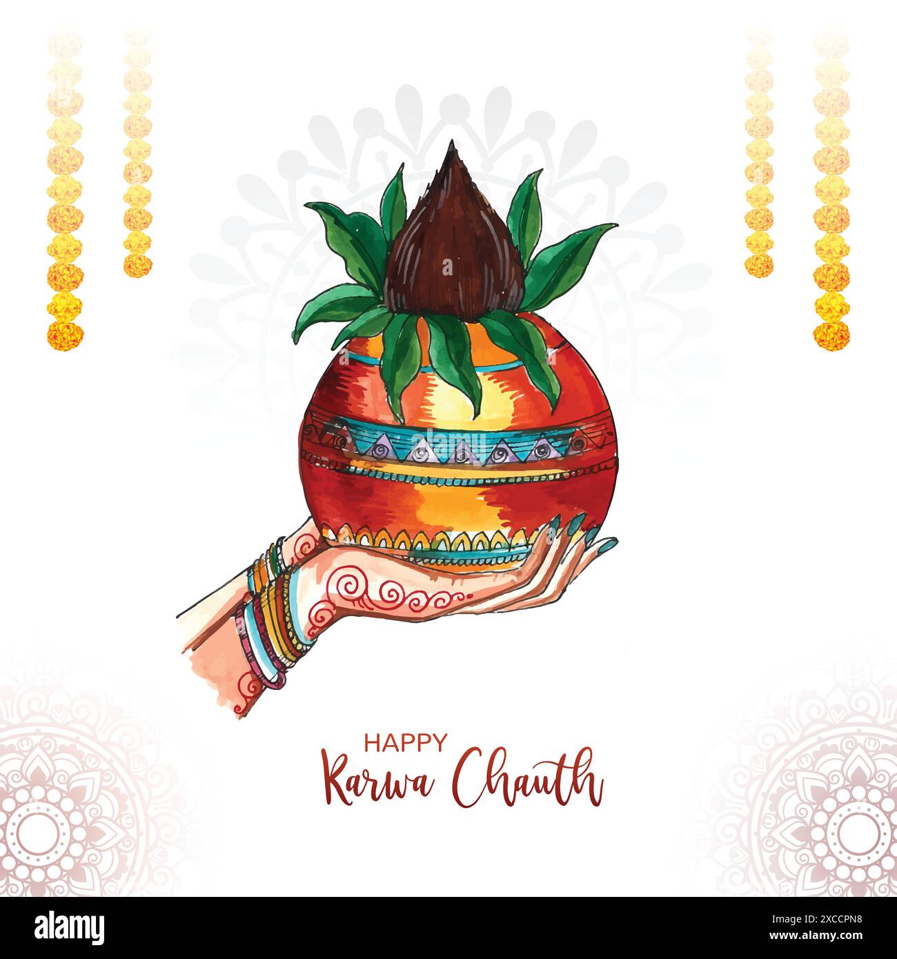 Indian woman holding kalash on hand for festival in karwa chauth ...