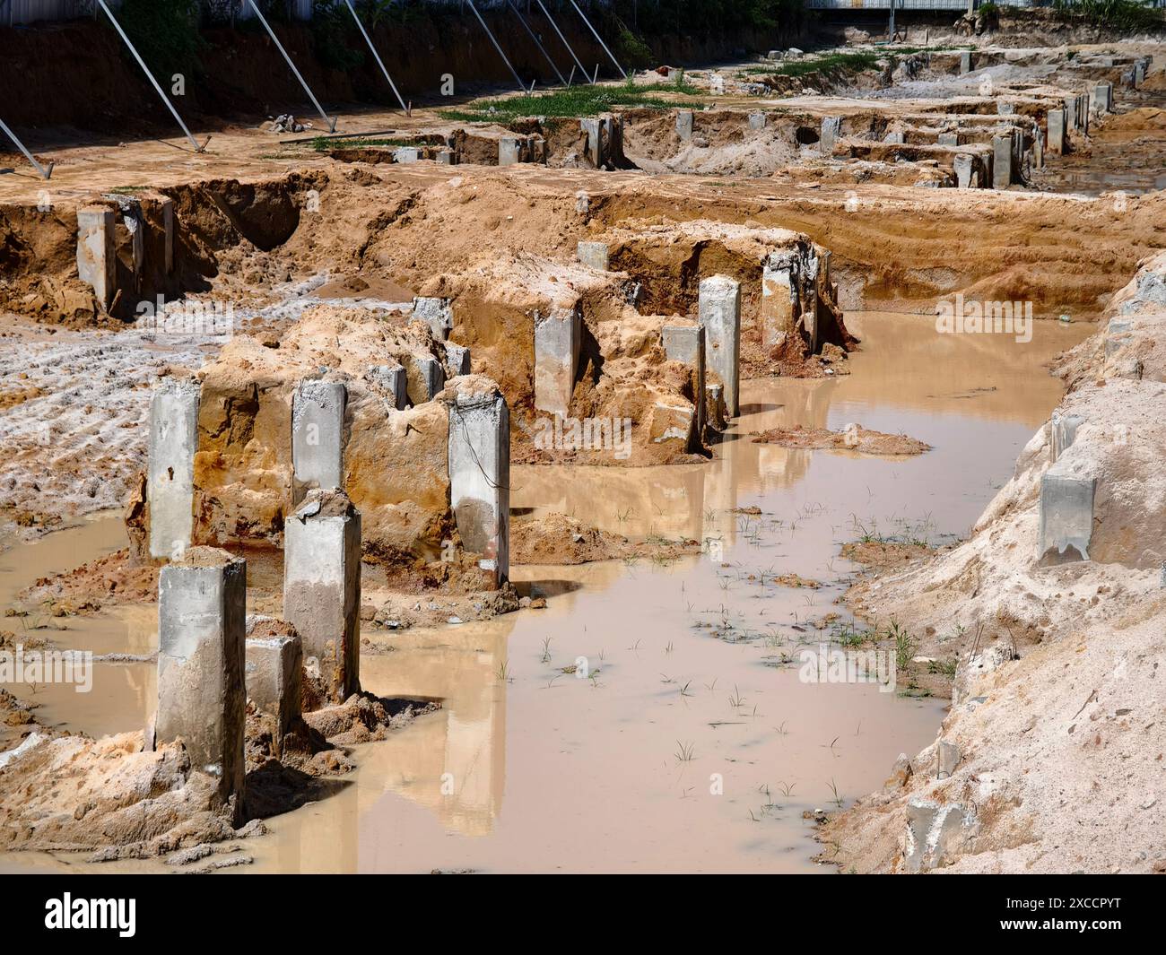 Many piles in the middle of a construction site Stock Photo - Alamy