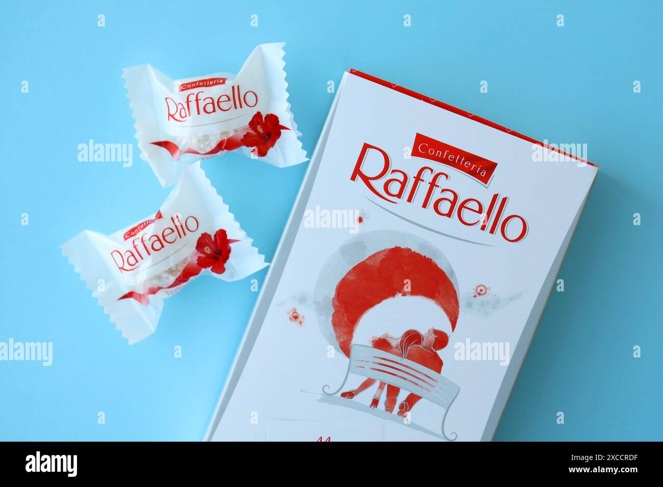 KYIV, UKRAINE - APRIL 20, 2024 Ferrero Raffaello premium sweets ...