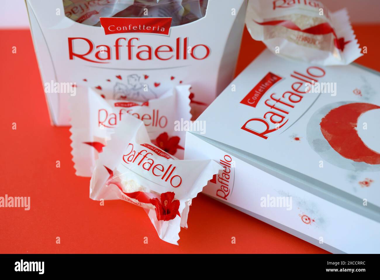 KYIV, UKRAINE - APRIL 20, 2024 Ferrero Raffaello premium sweets ...