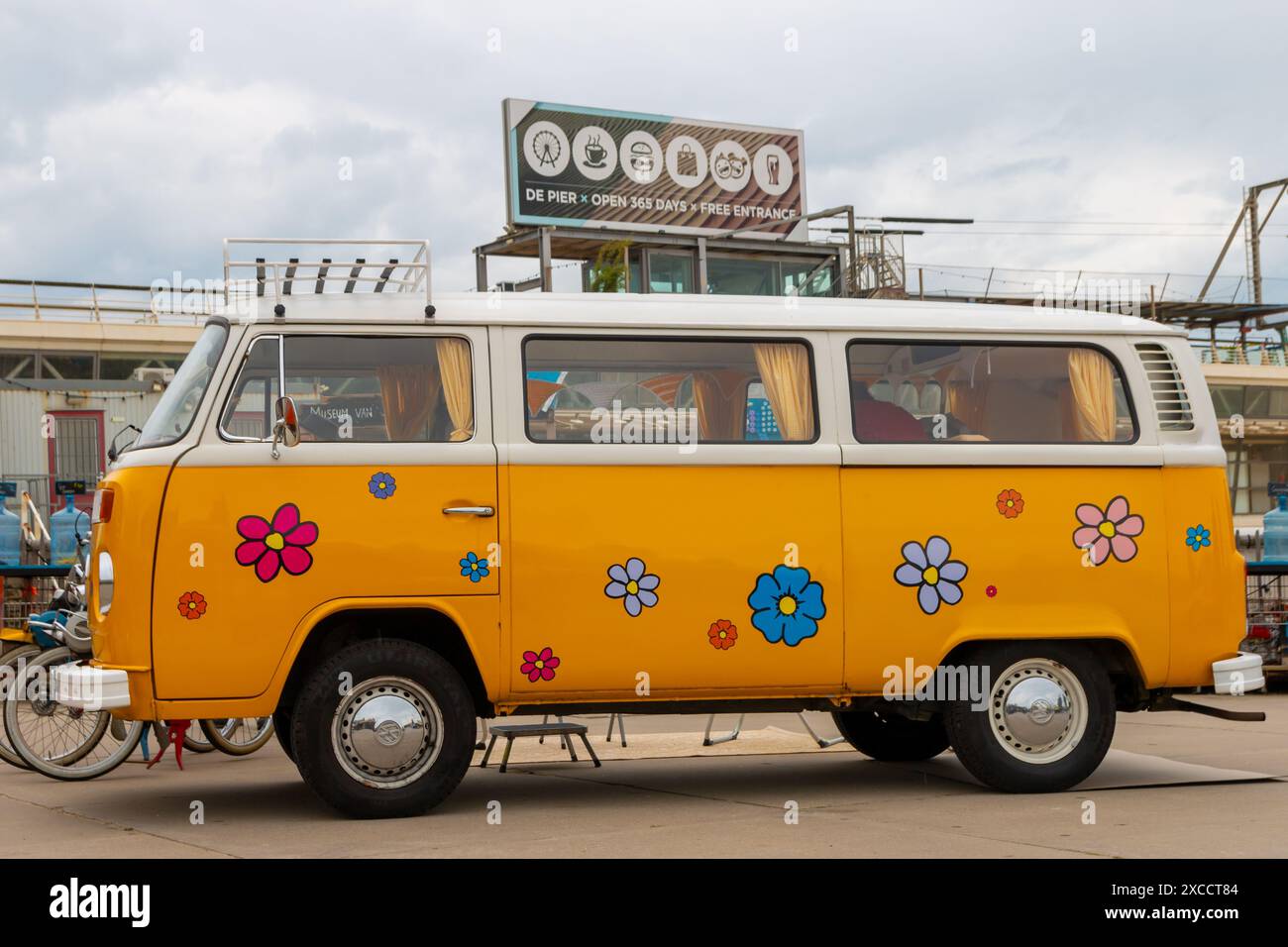 Scheveningen beach, the Netherlands - May 26, 2024: Bright yellow VW ...