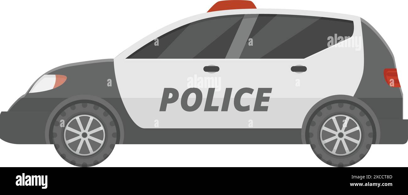 Side view of a police car with flashing lights on, parked on the side ...