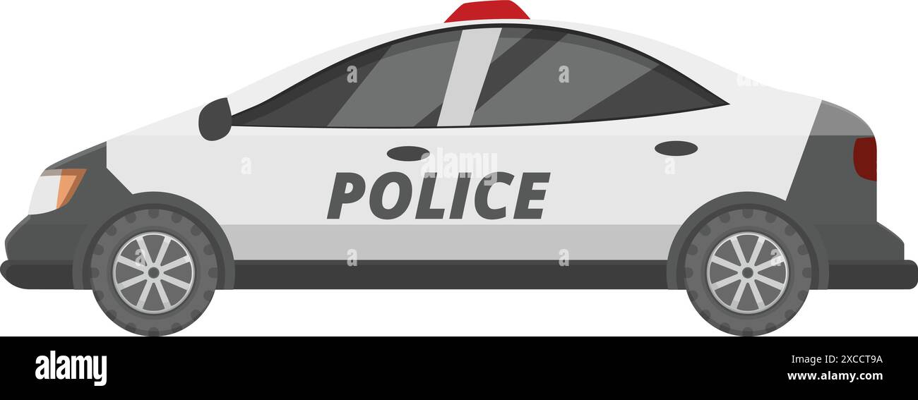 Classic police car with flashing lights standing on a white background ...