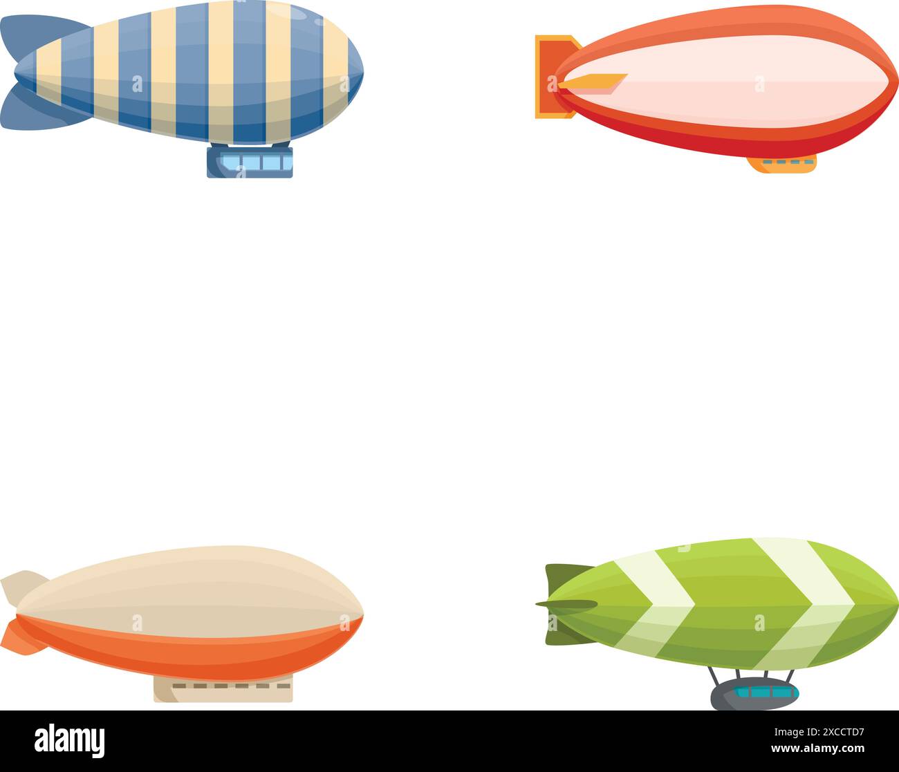 Collection of four whimsically designed cartoon airships and blimps ...