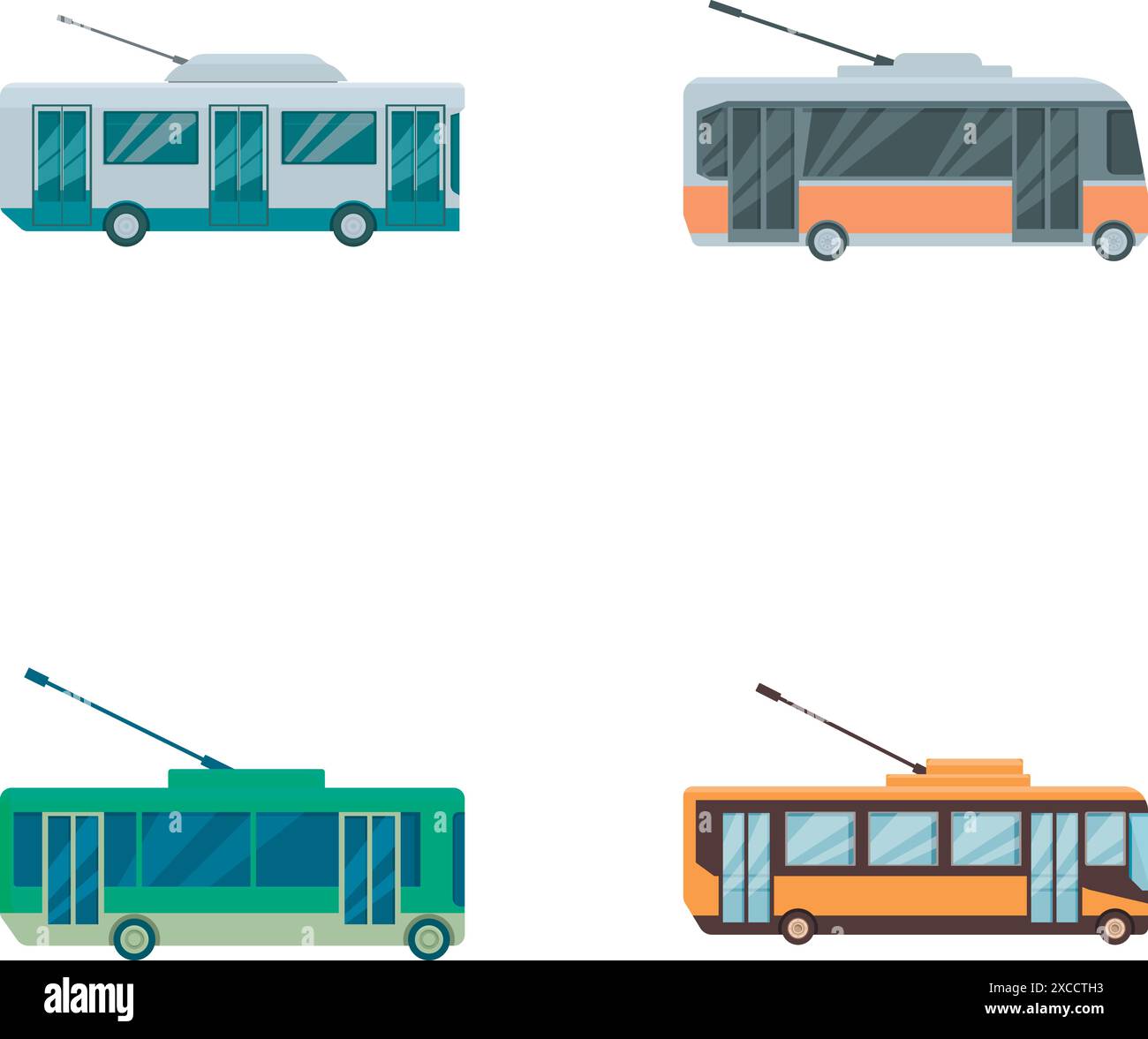 Collection of four different styled trolleybuses suitable for urban ...