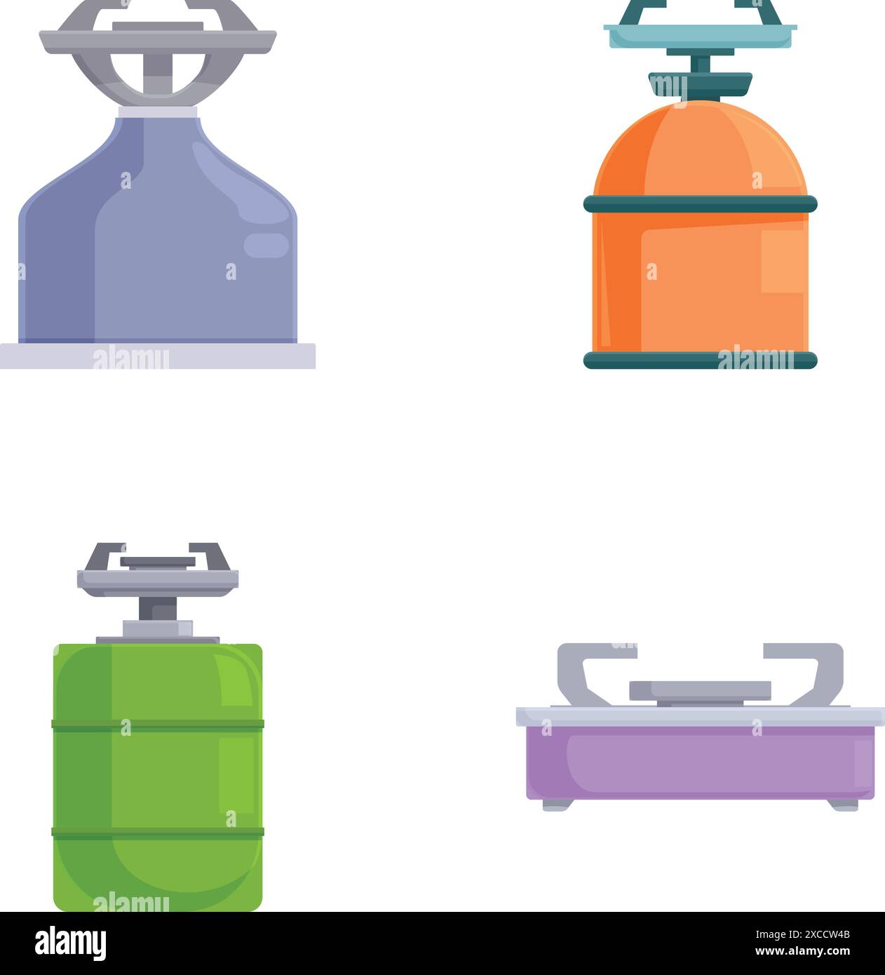 Collection of colorful gas burner icons in a flat vector style isolated ...