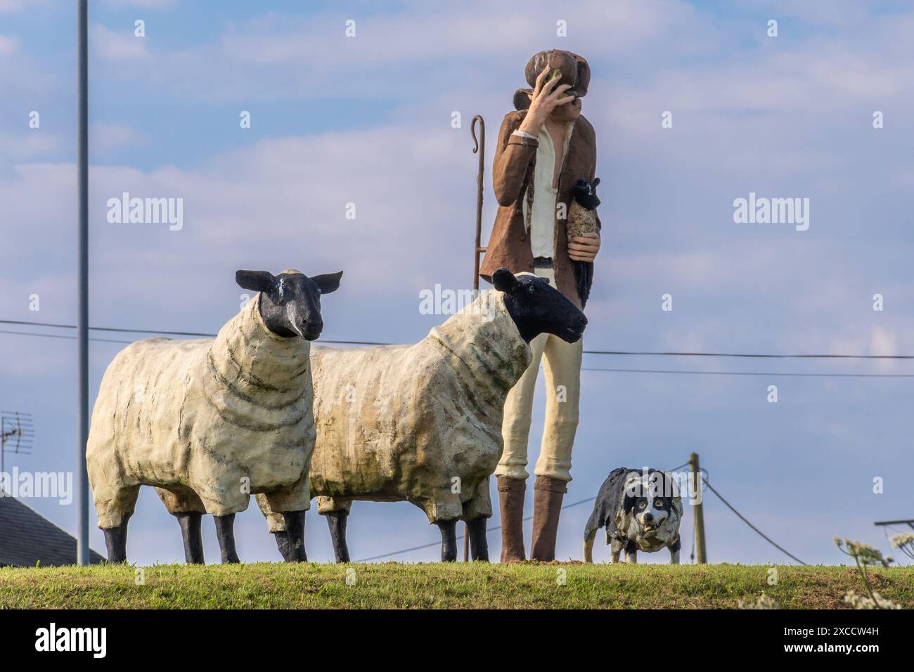 Shepherd and sheep sculpture, Dotterel roundabout near to Reighton ...