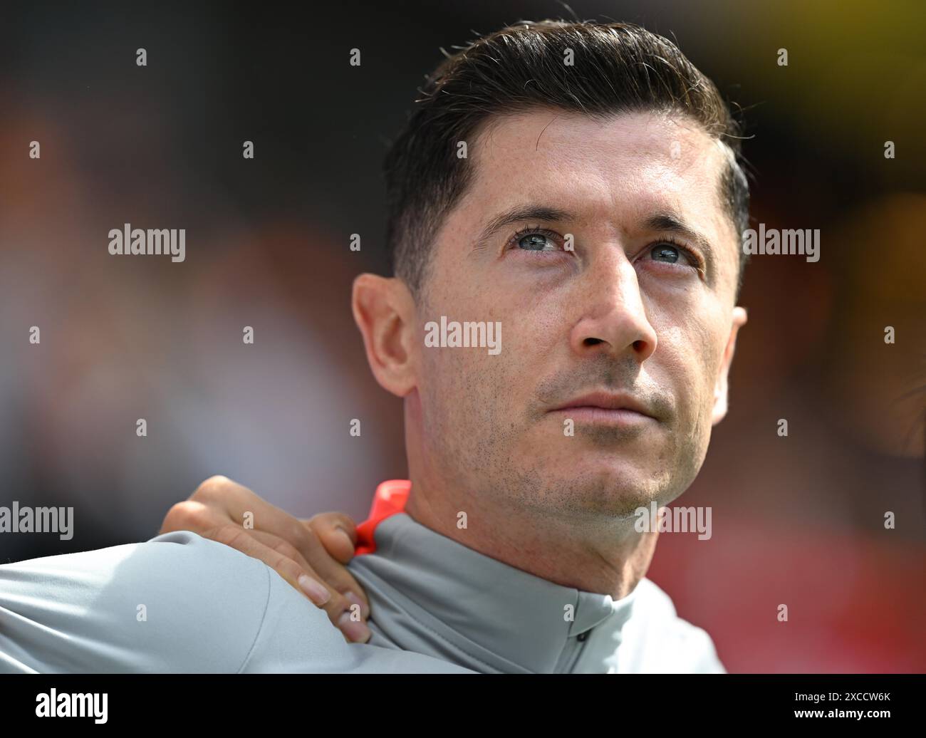 Hamburg. 16th June, 2024. Robert Lewandowski of Poland reacts before ...