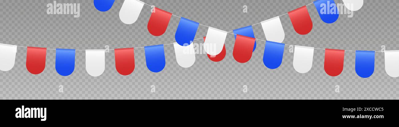 Bunting flags garland, party flags in red, blue and white colors Stock ...