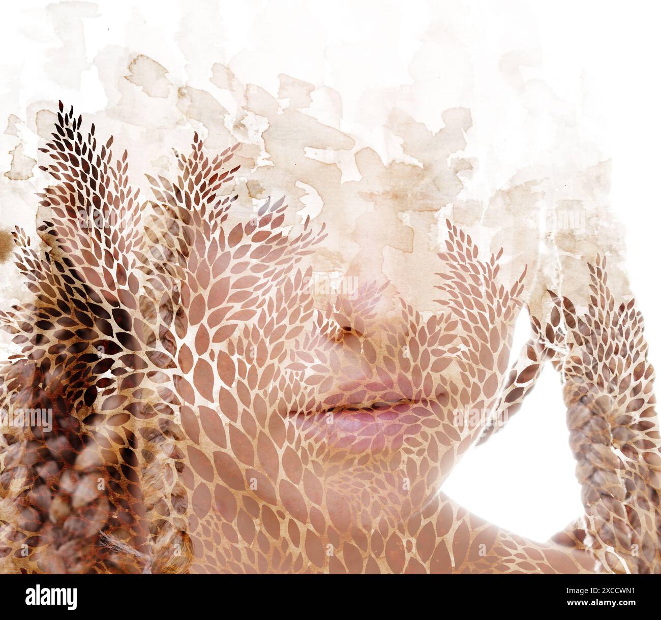 A graphical paintography portrait of a woman's half face Stock Photo ...